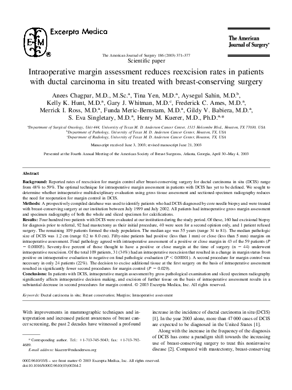 (PDF) Intraoperative margin assessment reduces reexcision rates in ...
