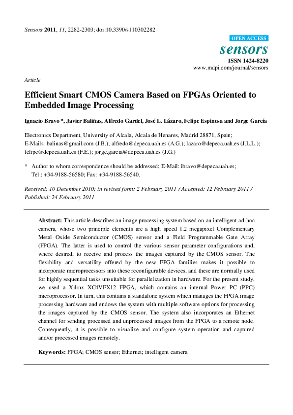 (PDF) Efficient Smart CMOS Camera Based on FPGAs Oriented to Embedded ...