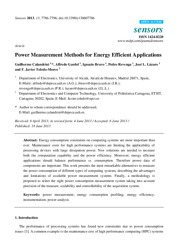 (PDF) Power Measurement Methods for Energy Efficient Applications