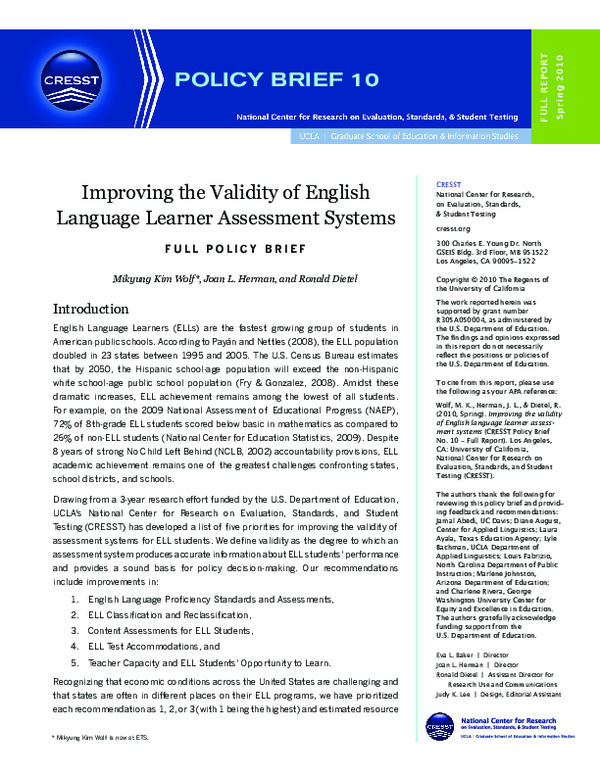 (PDF) Improving the Validity of English Language Learner Assessment ...