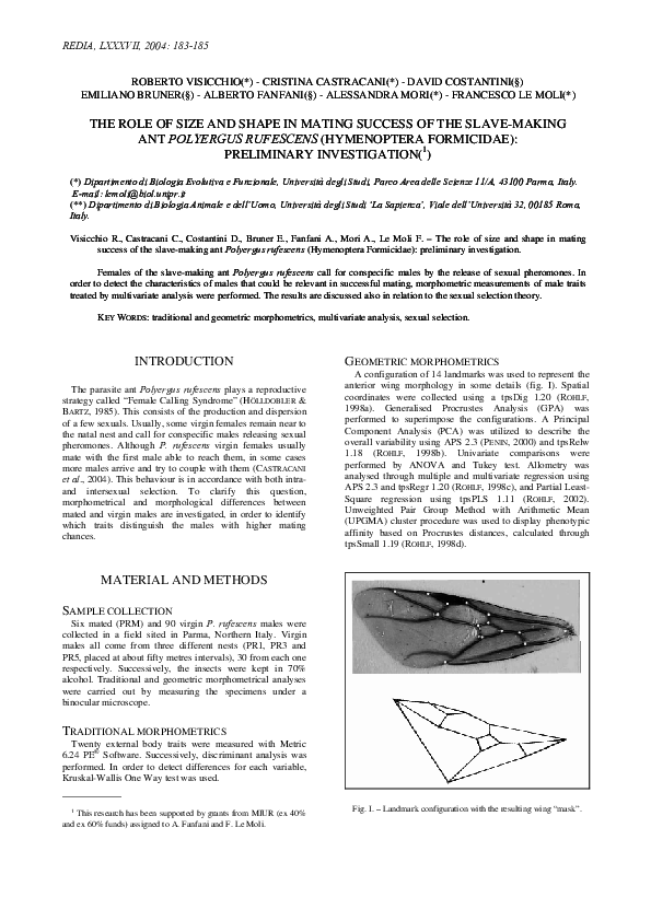 (PDF) The role of size and shape in mating success of the slave-making ...