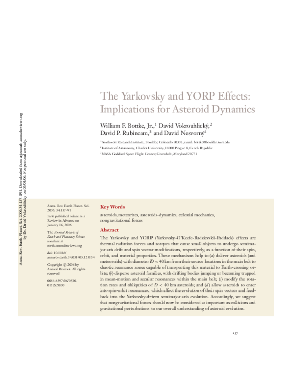 (PDF) THE YARKOVSKY AND YORP EFFECTS: Implications for Asteroid Dynamics