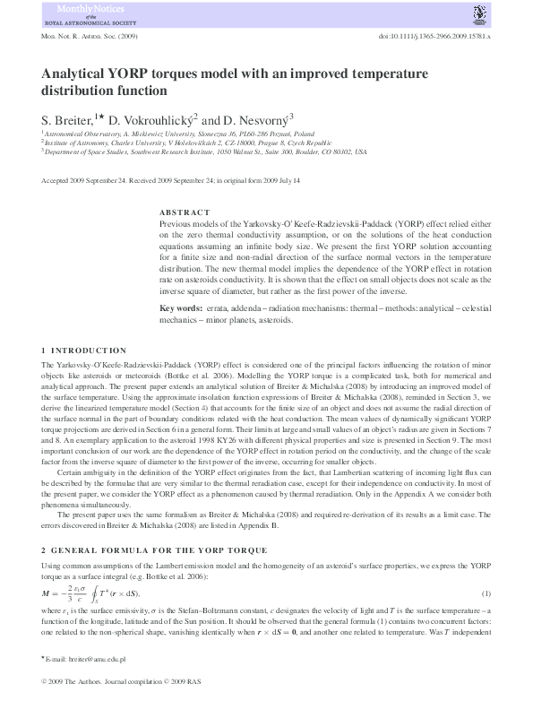 (PDF) Analytical YORP torques model with an improved temperature ...