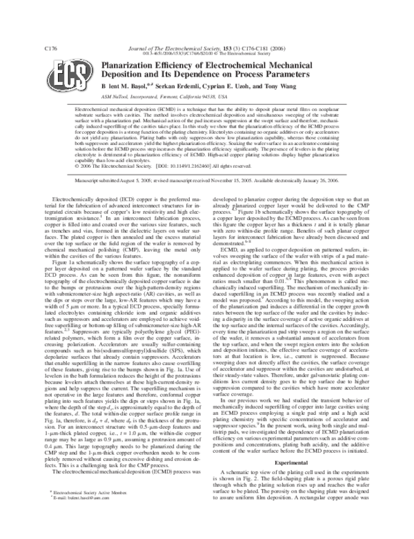 (PDF) Planarization Efficiency of Electrochemical Mechanical Deposition and Its Dependence on ...