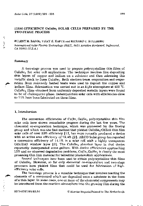 (PDF) High-efficiency CuInSe2 solar cells prepared by the two-stage ...