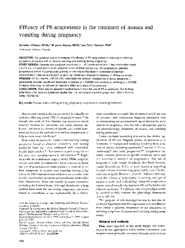 (PDF) Efficacy of P6 acupressure in the treatment of nausea and ...