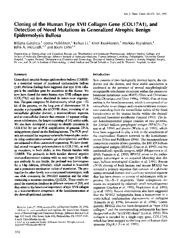 (PDF) Gatalica, B. et al. Cloning of the human type XVII collagen gene ...