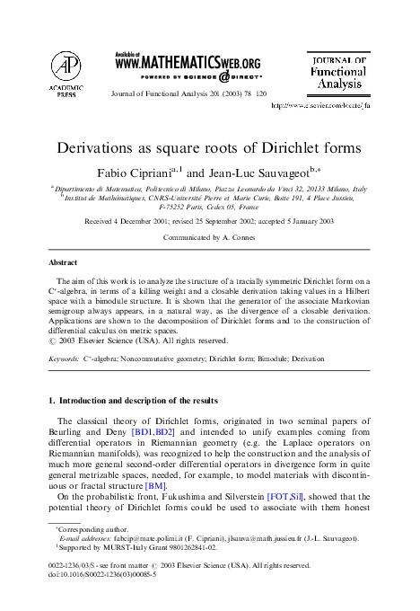 (PDF) Derivations as square roots of Dirichlet forms