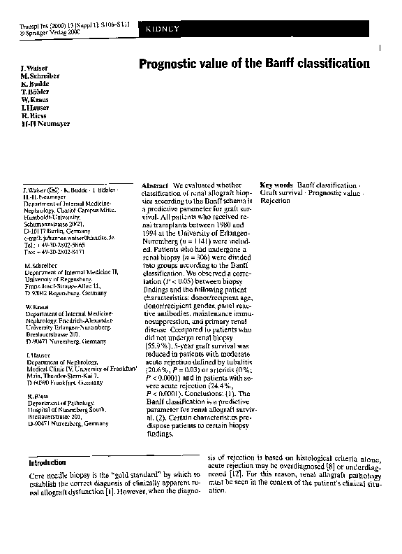(PDF) Prognostic value of the Banff classification