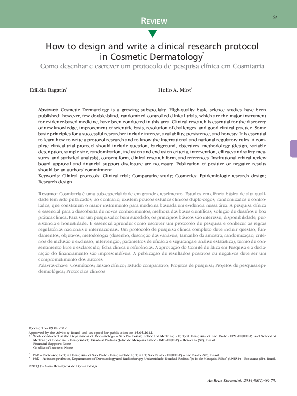 (PDF) How to design and write a clinical research protocol in Cosmetic ...