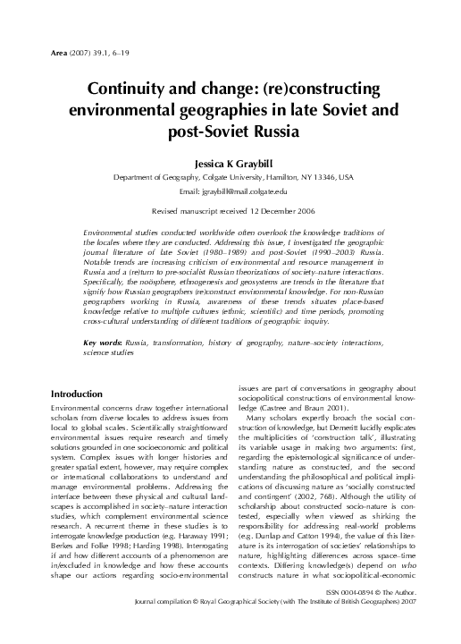 (PDF) Continuity and change: (re)constructing environmental geographies ...