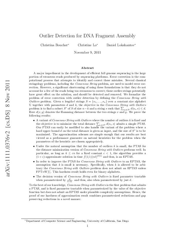 (PDF) Outlier Detection for DNA Fragment Assembly