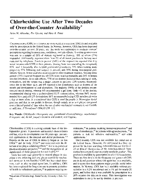 (PDF) Chlorhexidine Use After Two Decades of Over-the-Counter Availability*
