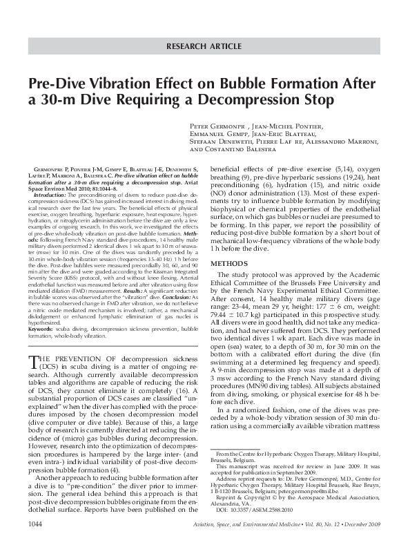 (PDF) Pre-Dive Vibration Effect on Bubble Formation After a 30-m Dive ...