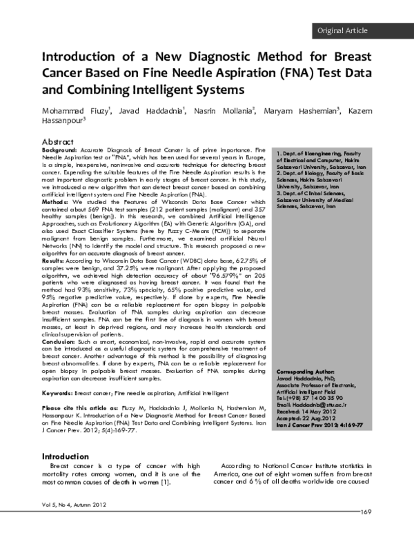 Pdf Introduction Of A New Diagnostic Method For Breast Cancer Based
