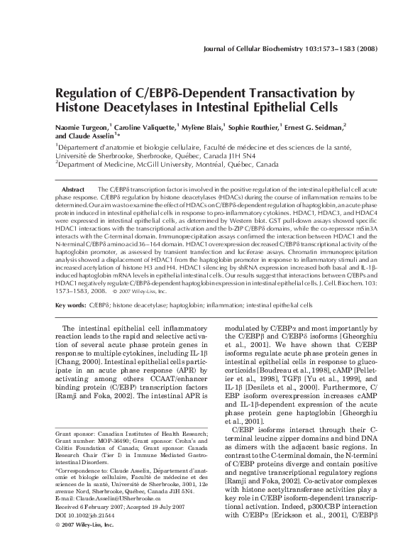 (PDF) Regulation of C/EBPδ-dependent transactivation by histone ...