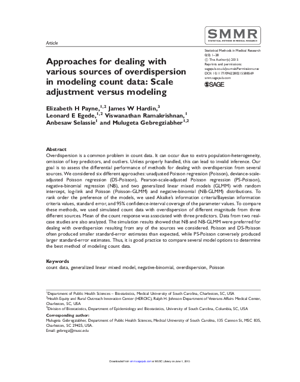 (PDF) Approaches for dealing with various sources of overdispersion in modeling count data ...