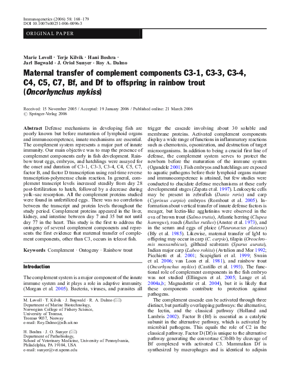(PDF) Maternal transfer of complement components C3-1, C3-3, C3-4, C4 ...