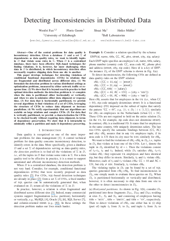 Pdf Detecting Inconsistencies In Distributed Data