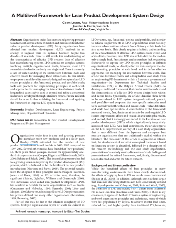 (PDF) A Multilevel Framework for Lean Product Development System Design