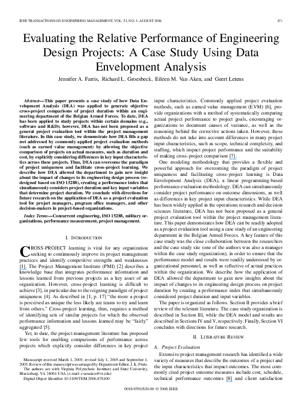 (PDF) Evaluating the Relative Performance of Engineering Design Projects: A Case Study Using ...