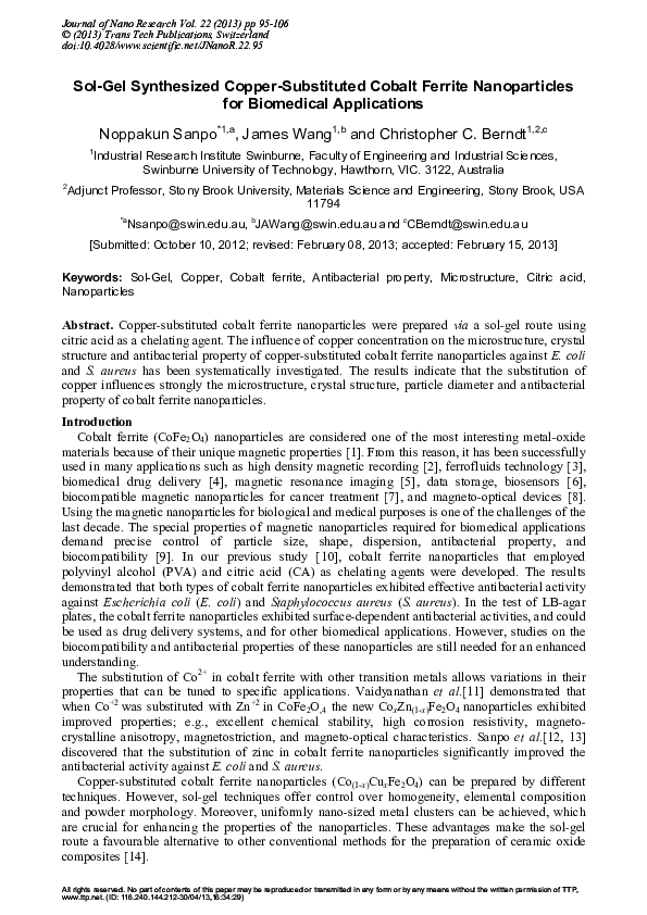 (PDF) Sol-Gel Synthesized Copper-Substituted Cobalt Ferrite ...