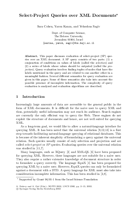 (PDF) Select-Project Queries over XML Documents
