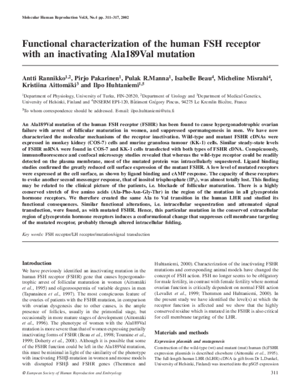 (PDF) Functional characterization of the human FSH receptor with an ...