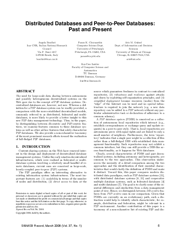 (PDF) Distributed databases and peer-to-peer databases