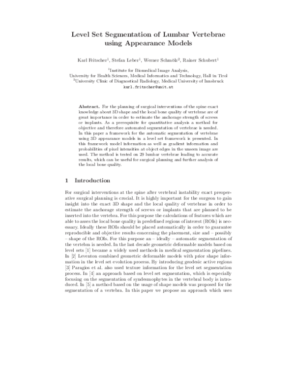 (PDF) Level Set Segmentation of Lumbar Vertebrae Using Appearance Models