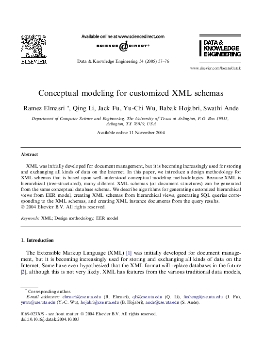 (PDF) Conceptual modeling for customized XML schemas (PDF) Conceptual modeling for customized XML schemas