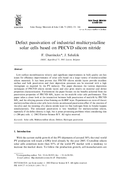 (PDF) Defect passivation of industrial multicrystalline solar cells ...