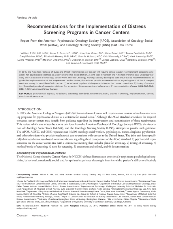 (PDF) Recommendations for the implementation of distress screening ...