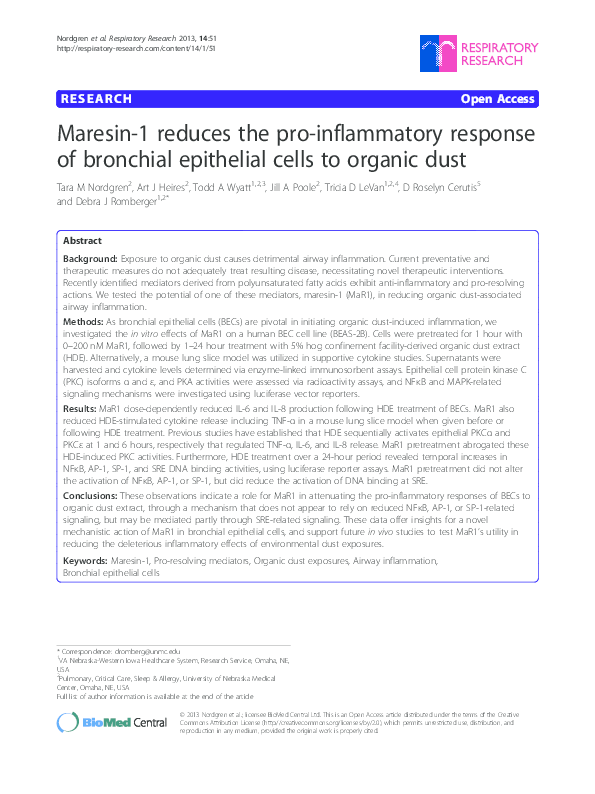 (PDF) Maresin-1 reduces the pro-inflammatory response of bronchial ...