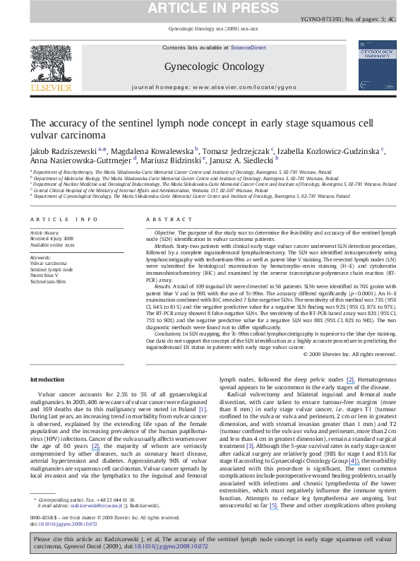 (PDF) The accuracy of the sentinel lymph node concept in early stage squamous cell vulvar carcinoma