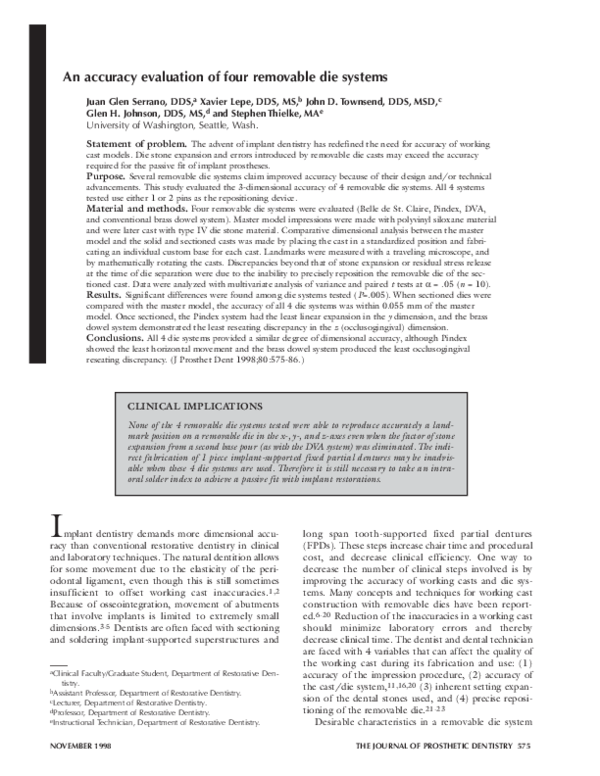 (PDF) An accuracy evaluation of four removable die systems