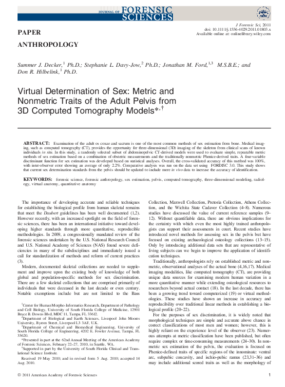 Pdf Virtual Determination Of Sex Metric And Nonmetric Traits Of The Adult Pelvis From 3d