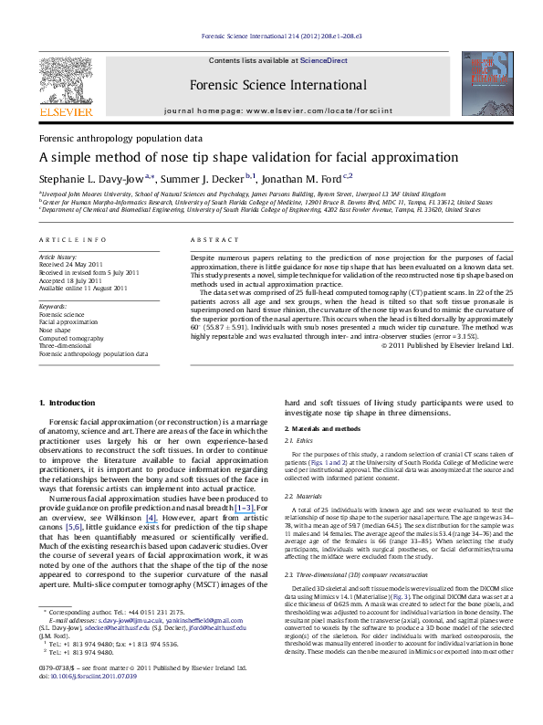 Pdf A Simple Method Of Nose Tip Shape Validation For Facial Approximation