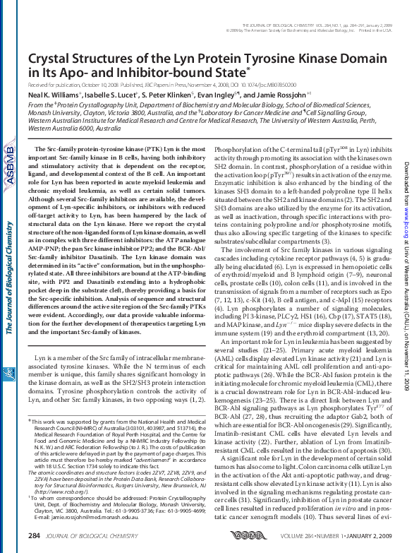 (PDF) Crystal Structures of the Lyn Protein Tyrosine Kinase Domain in ...