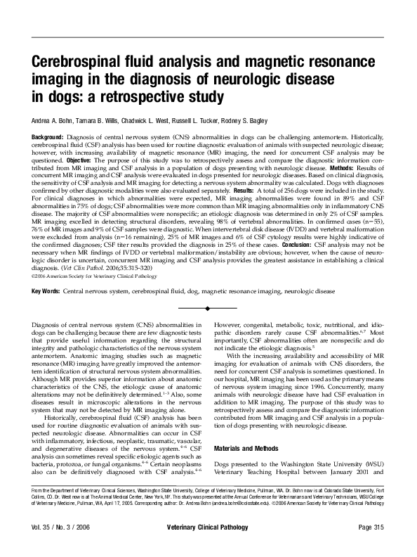 (PDF) Cerebrospinal fluid analysis and magnetic resonance imaging in ...