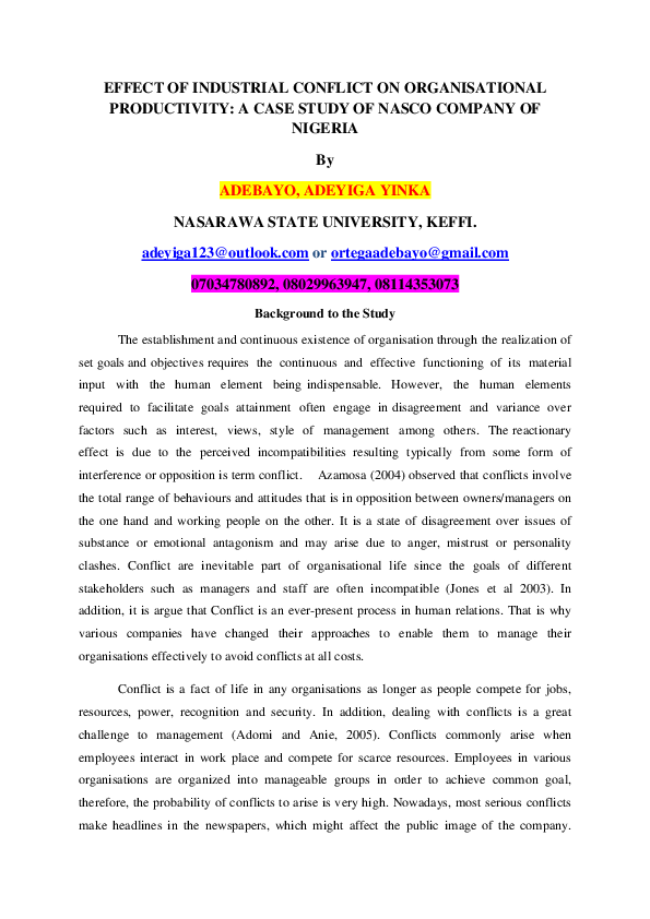 (PDF) EFFECT OF INDUSTRIAL CONFLICT ON ORGANISATIONAL PRODUCTIVITY: A ...