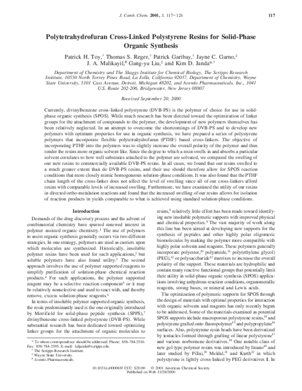 (PDF) Polytetrahydrofuran Cross-Linked Polystyrene Resins for Solid ...