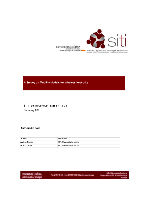 Pdf A Survey On Mobility Models For Wireless Networks