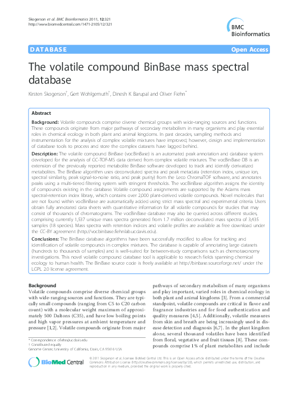 (PDF) The volatile compound BinBase mass spectral database