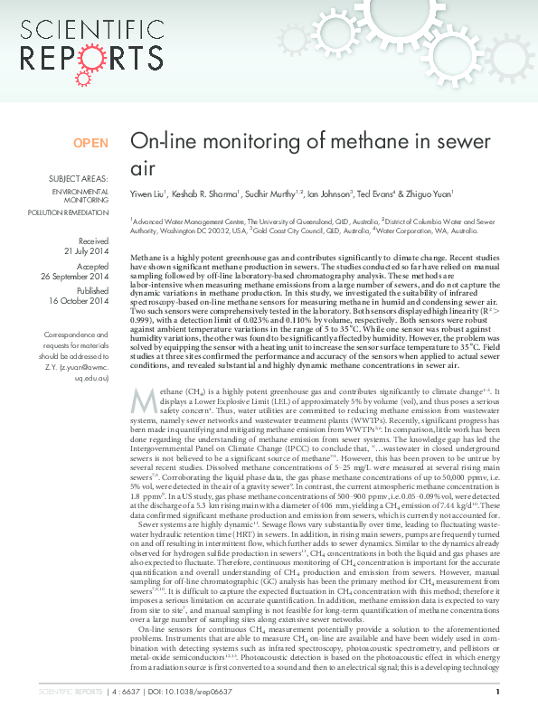 (PDF) On-line monitoring of methane in sewer air