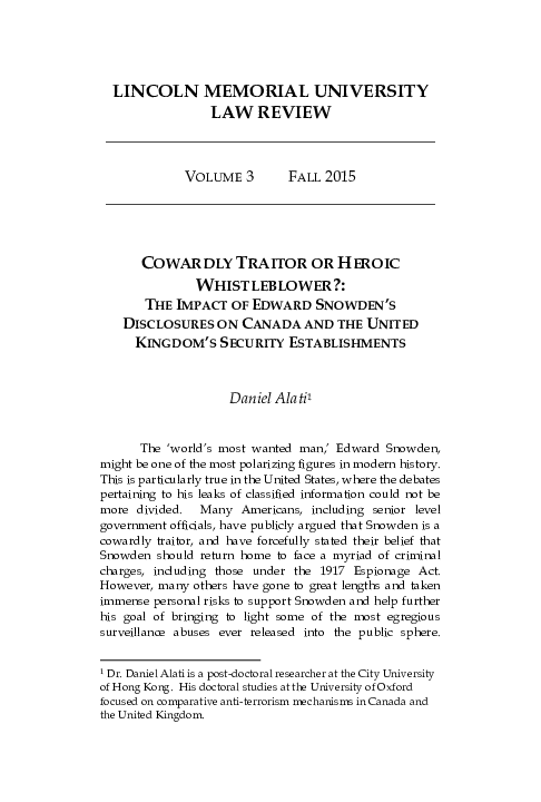 (PDF) Alati, D (2015) Cowardly Traitor or Heroic Whistleblower?: The ...