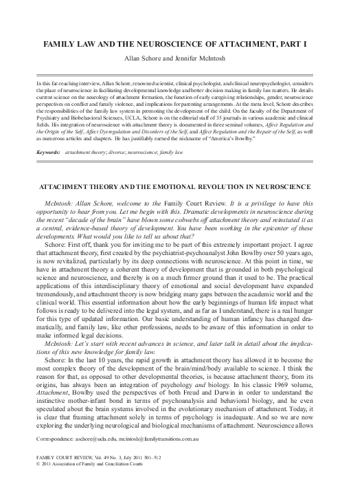 (PDF) FAMILY LAW AND THE NEUROSCIENCE OF ATTACHMENT, PART I