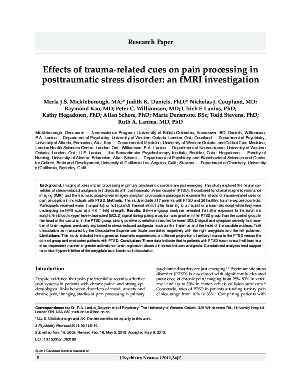 (PDF) Effects of trauma-related cues on pain processing in ...