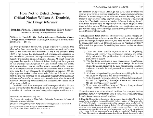 (PDF) How Not to Detect Design* A review of William A. Dembski's The ...