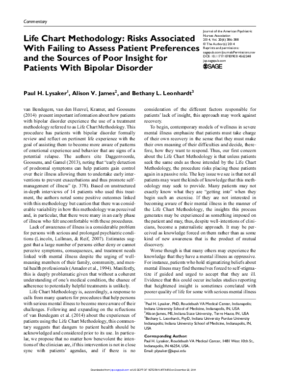 (PDF) Life Chart Methodology: risks associated with failing to assess ...
